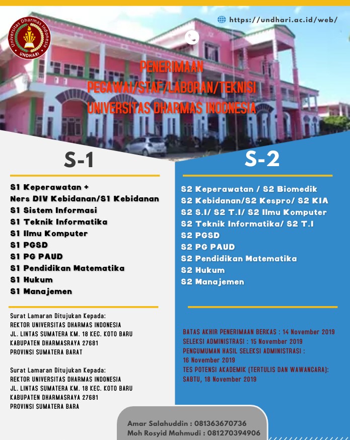 PENERIMAAN PEGAWAI/ STAF/ LABORAN/ TEKNISI UNIVERSITAS DHARMAS ...